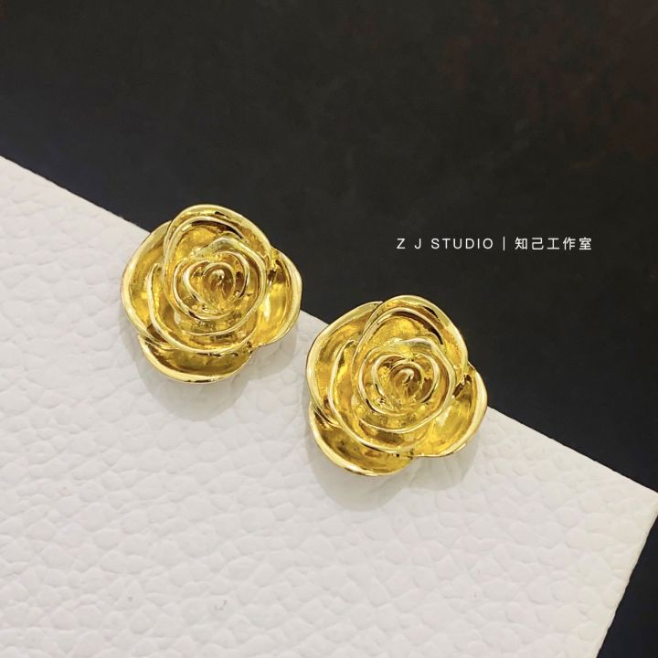 Madrid Rose French Style Retro Metal Flower Earrings Accessible Luxury ...