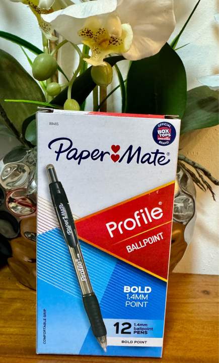 Papermate Profile Ballpoint Black Retractable Pens Bold 1.4mm - 12pcs ...