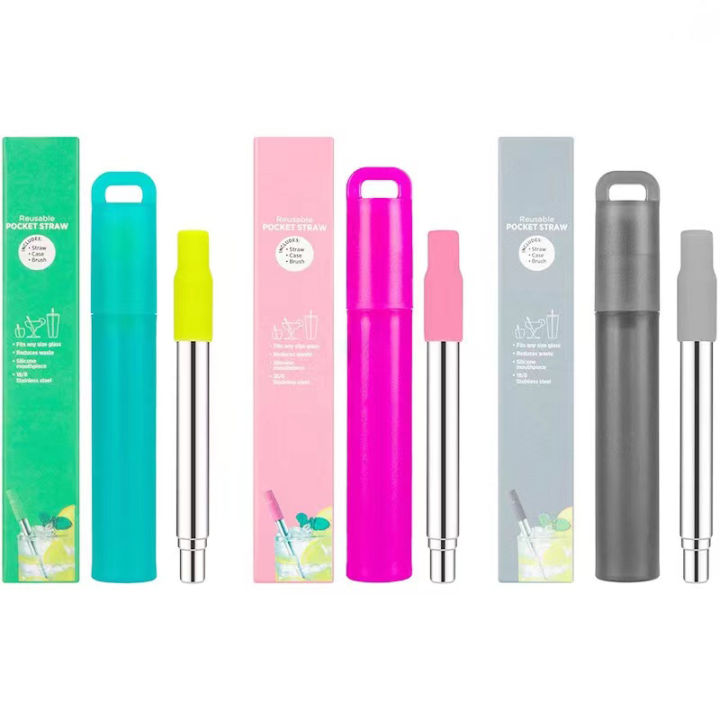 Telescopic Reusable Drinking Straws Stainless Steel Metal Straws ...