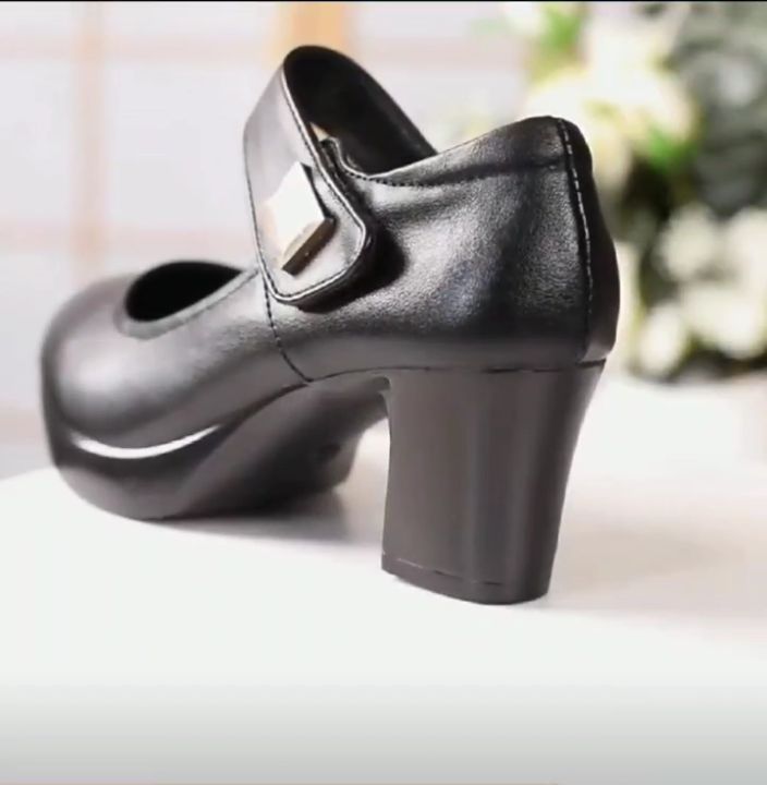【COD】School shoes for women Soft leather fashion shoes high heels work ...