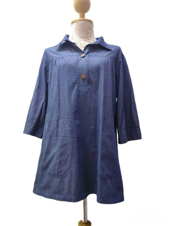 NT021 เดรสยีนส์ กระดุมหน้า อก 38-40 เสื้อผ้ามือสอง | Lazada.co.th