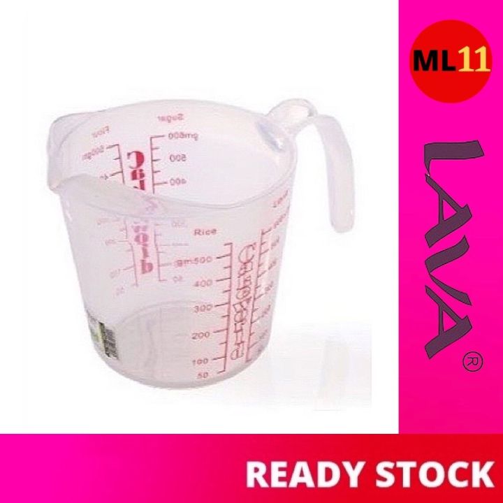 LAVA (600ML/1000ML) Transparent Handle Measuring Cup Pour Spout Kitchen Jug Laboratory Plastic ...