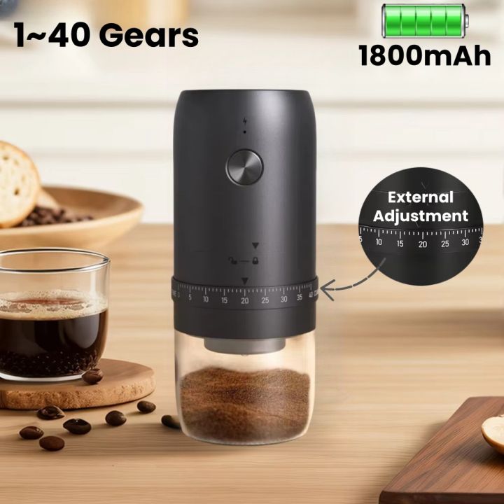 Portable 1800mAh Electric Coffee Bean Grinder 40 Gears External ...