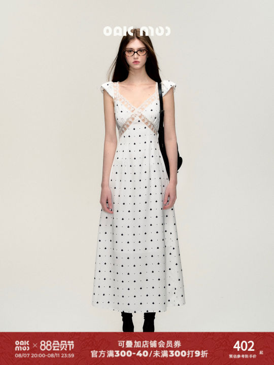 ชุดเดรสยาวคอวีพิมพ์ลายดอกกุหลาบ OAKMOO เดรสยาวทรงเอเอวสูงผ้า ...