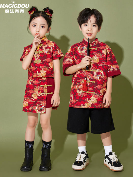 เด็กเสื้อผ้าแบบดั้งเดิมจีน Tang เครื่องแต่งกายใหม่ 2024 ชุดฮั่นฝู ชาย ...