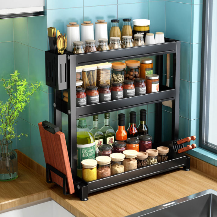 Stainless Steel Kitchen Storage Rack for Spices Oil Salt Sauce Vinegar ...