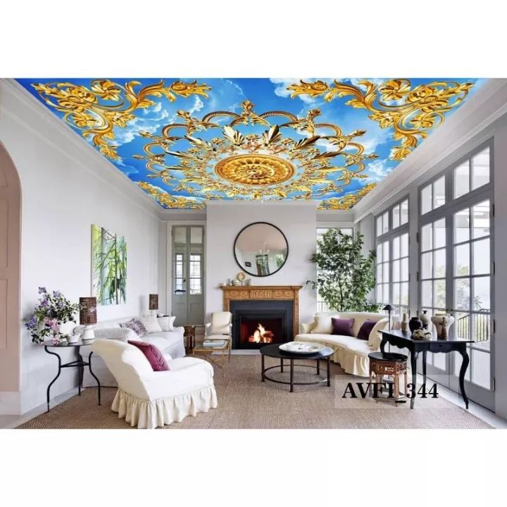 Wallpaper Plafon Motif Awan, Wallpaper 3D Custom Plafon tema awan ukir ...