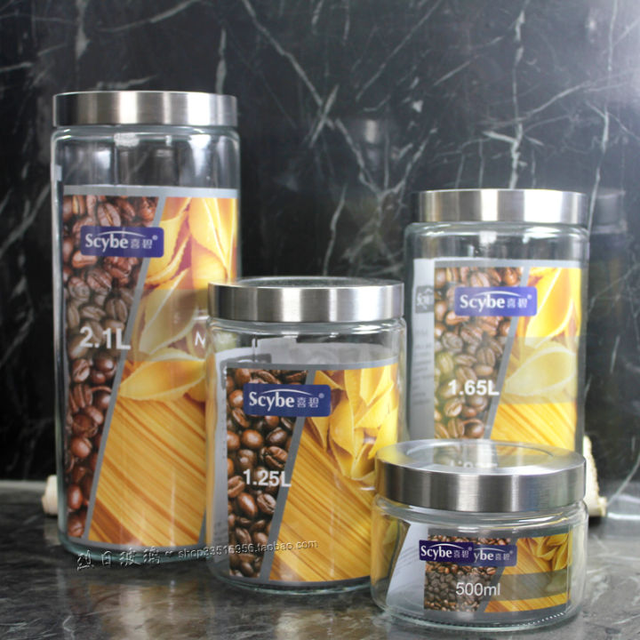 Scybe Naji Visual Cover Glass Jar Stackable Storage Tank Tea Jar Noodle ...