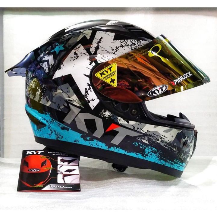 Helm Full Face KYT R10 Aqua Blue Seri 3 Paket Ganteng Original | Lazada ...