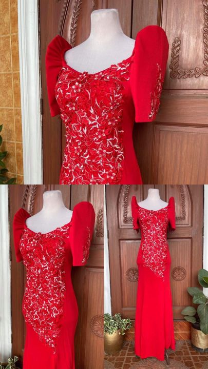 Filipiniana Laced Long Gown in Red | Lazada PH