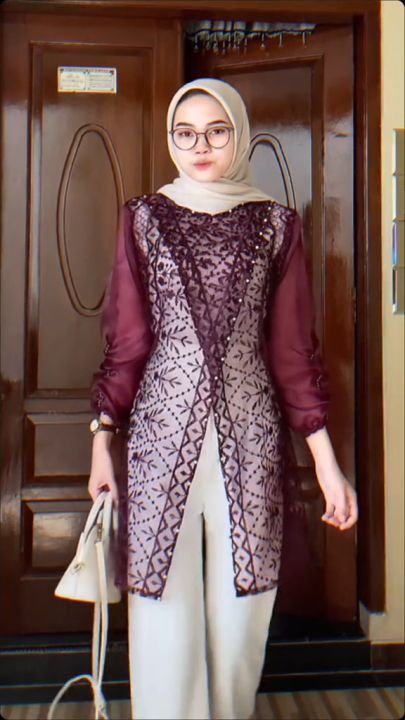 Zize Outer Brokat Organza Silang Full Payet / Tunik Brokat / Baju Hari ...