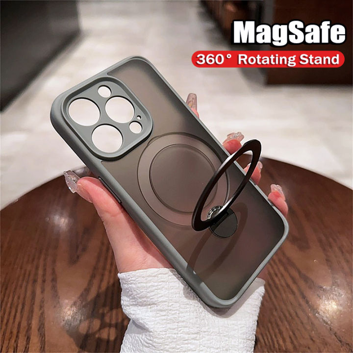 CrashStar 360° Rotating Stand MagSafe Matte Skin-friendly Transparent Hard Shockproof Phone Case ...
