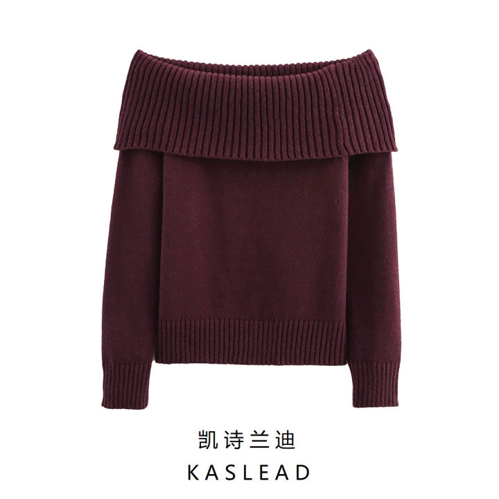 เสื้อสเวตเตอร์ถักแขนยาวไหล่เดียวสไตล์ใหม่สำหรับผู้หญิง KASLEAD เสื้อ ...