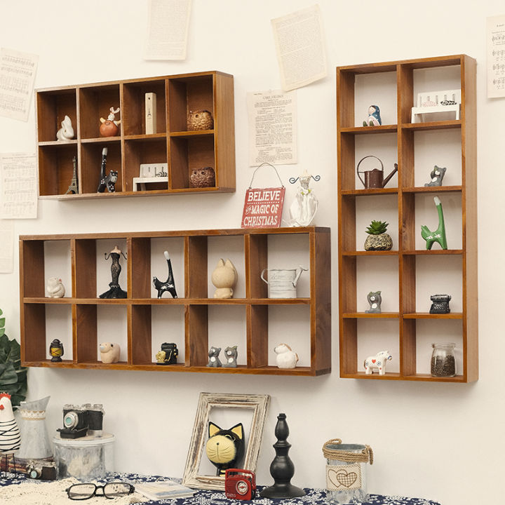 Wall Mounted Solid Wood Storage Rack No Drilling Required Grid Wall ...