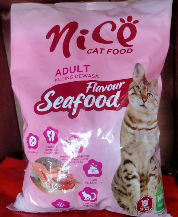 MAKANAN KUCING NICE CAT FOOD ADUL SEAFOOD FLAVOUR 800 gram pakan kucing ...