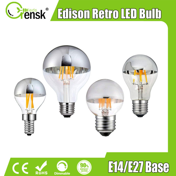 Creative E14 E27 Silver Chrome LED Edison Bulb G45 G95 4W 6W Dimmable ...