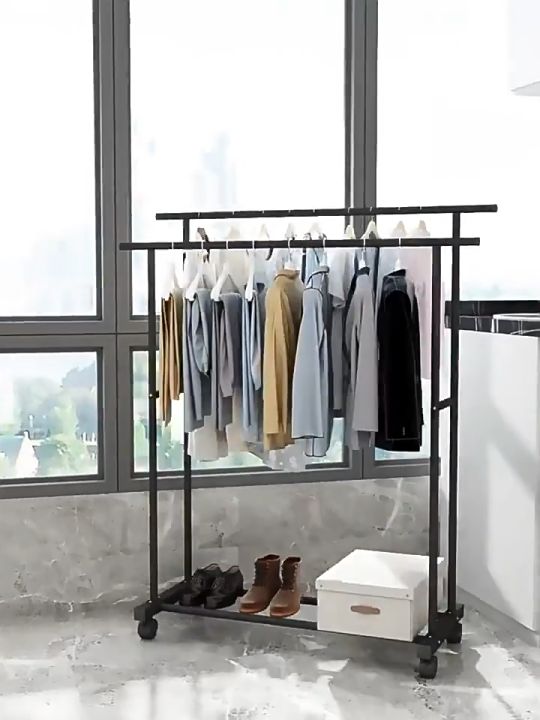 Extendable Clothes Rack with Wheels Double Pole Metal Clothes Hanger ...