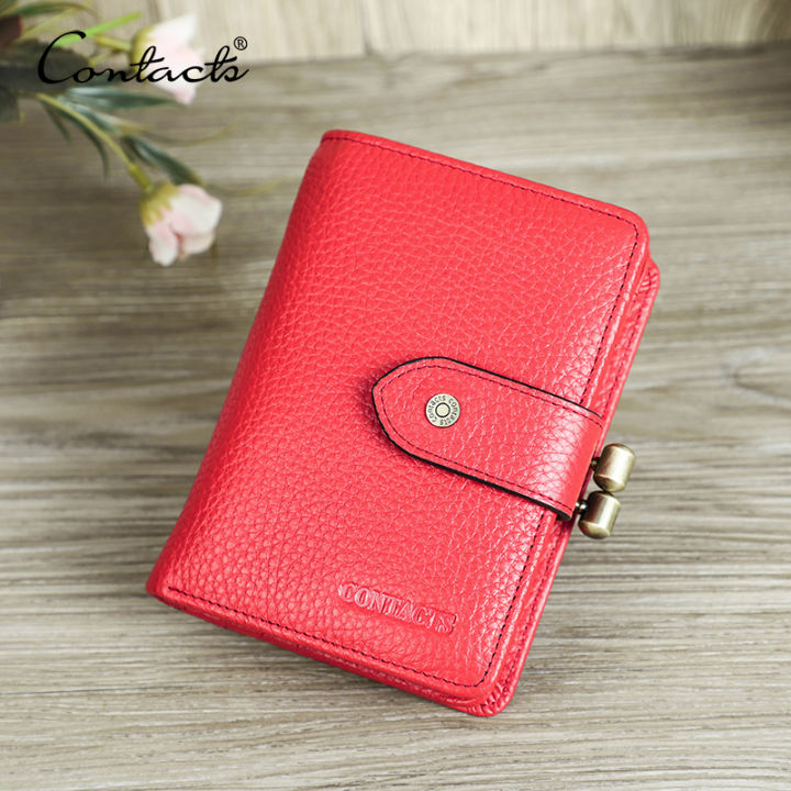 CONTACT'S Genuine Leather Short Wallets for Women RFID Kiss Lock ...