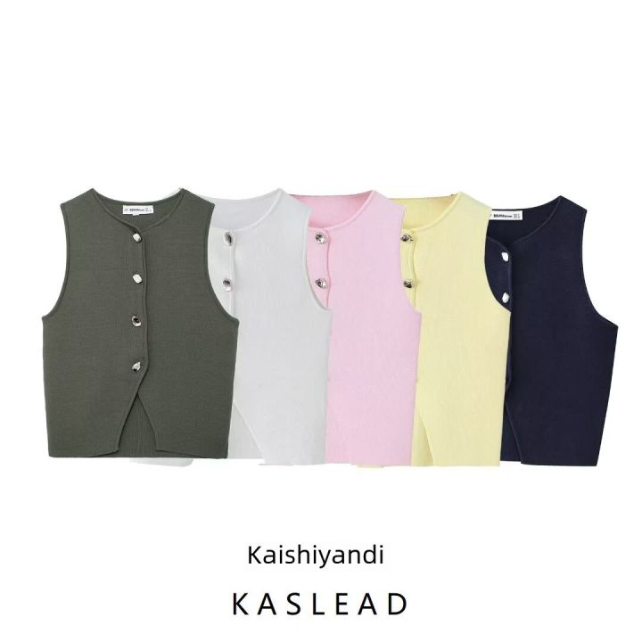 Kaslead ใหม่ ผู้หญิง ทันสมัย ถัก ลำลอง แขนสั้น เสื้อท่อนบน สตรีทสไตล์ ...