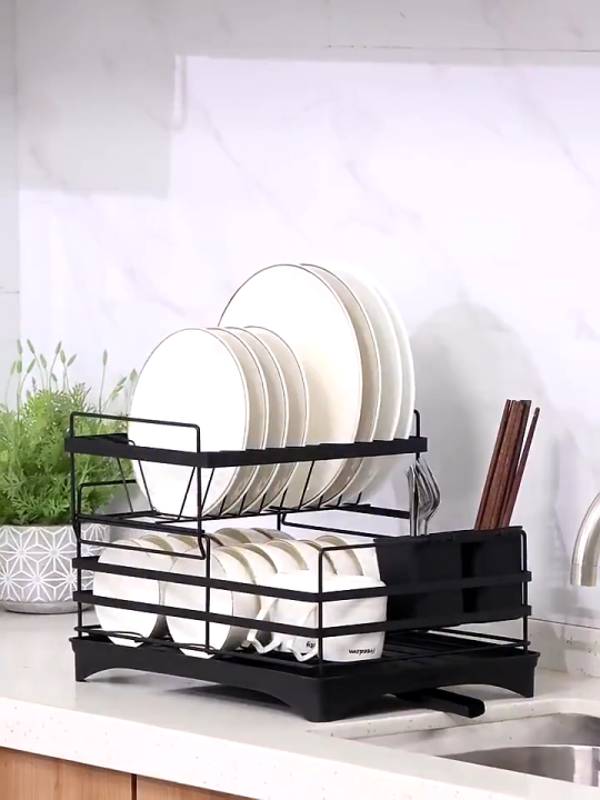 PANDH 2-Tier Stainless Steel Dish Rack with Plate Organizer Dish ...