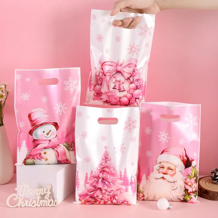 Túi Kẹo Giáng Sinh Màu Hồng Ông Già Noel & Người Tuyết Bao Bì Bánh Quy ...