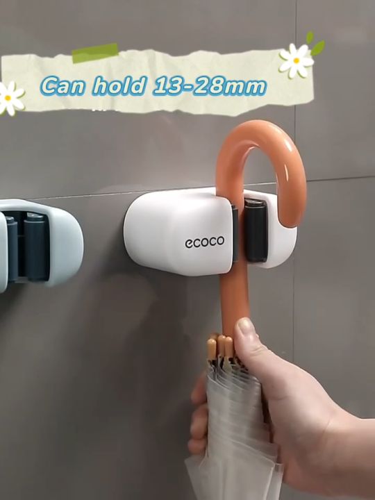 Ecoco Wall-Mounted Mop Holder No Drilling Broom Holder Clamp for Bathroom Organization with ...