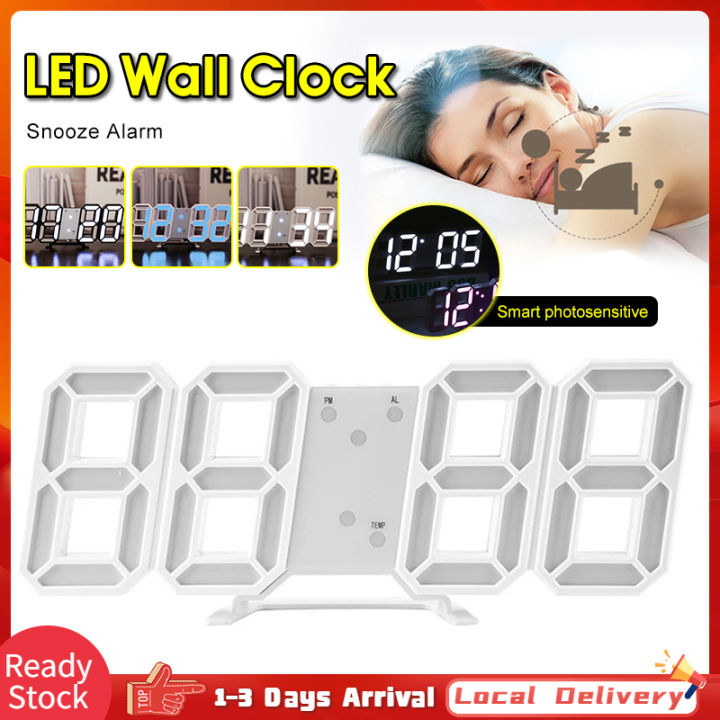 3D LED Digital Clock Table Desktop Wall Clock Date Time Display ...