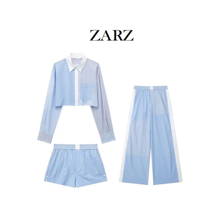 ZARZ Custom Made European Style New Women's Fashion Patchwork Striped Cotton Set for Spring ...