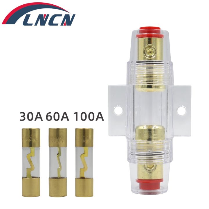 Auto Car Fuse Holder Block 30A/60A/100A AGU Fuse Holder Audio In Line AMP Amplifier Gold Plated ...