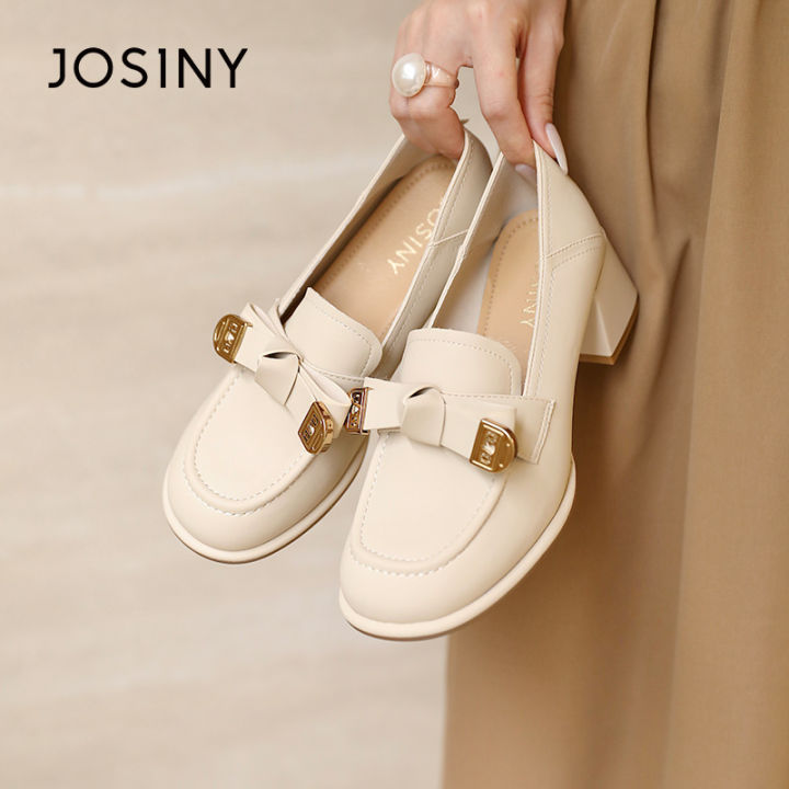 Josiny รองเท้าโลฟเฟอร์ส้นสูงผู้หญิงรองเท้าหนังคู่เล็กสไตล์อังกฤษพื้นหนา ...