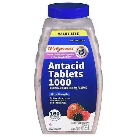 Walgreens Ultra Strength Antacid Tropical Fruit Chewable Tablets, 1000 ...