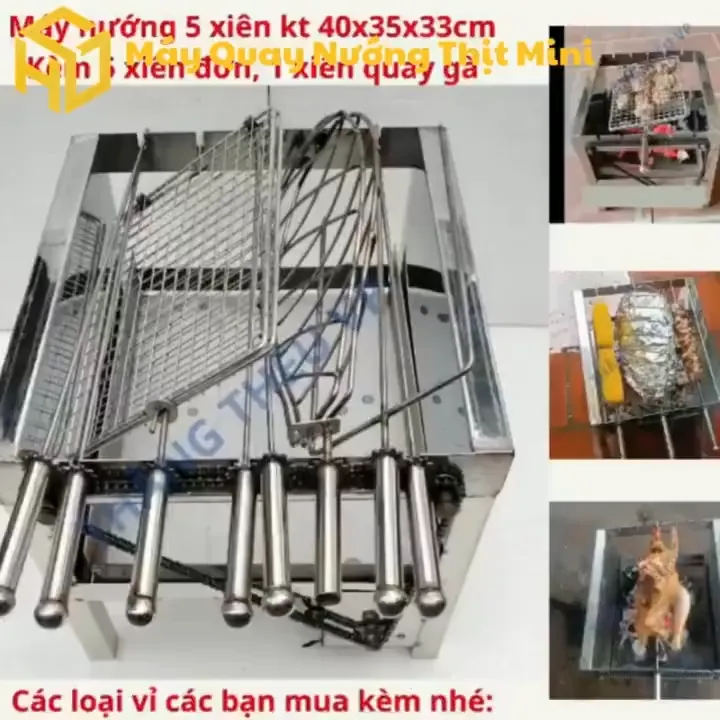 Máy nướng thịt tự động, bếp nướng than hoa ngoài trời tặng kèm 5 xiên ...