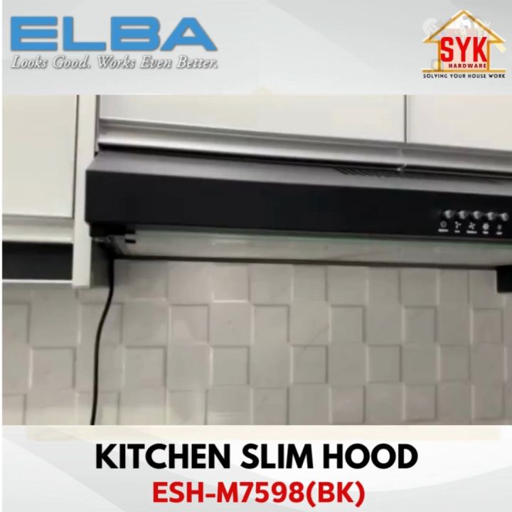 SYK ELBA ESH-M7598(BK) Slim Hood Twin Motor Wall Mounted Kitchen Hood ...