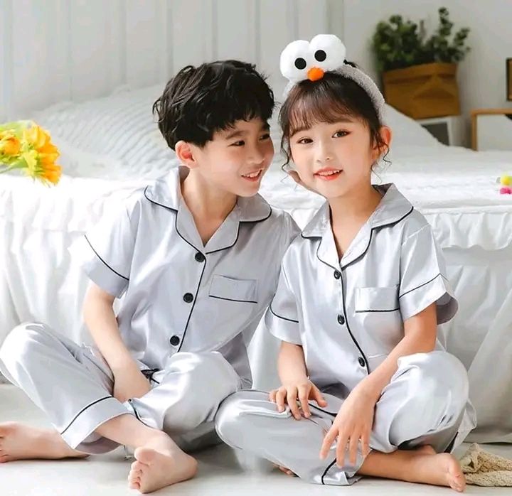 Kids Terno pajama silk plain set unisex | Lazada PH