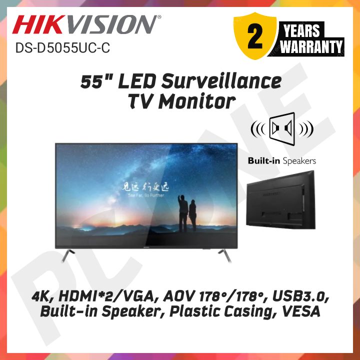 DS-D5055UC-C HIKVISION 55" LED Surveillance TV Monitor 4K, HDMI*2/VGA ...