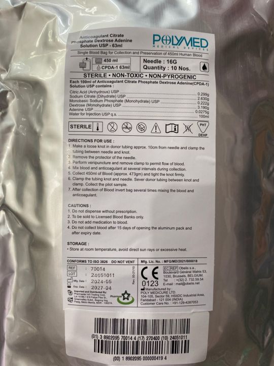 SINGLE BLOOD BAG (POLYMED) | Lazada PH