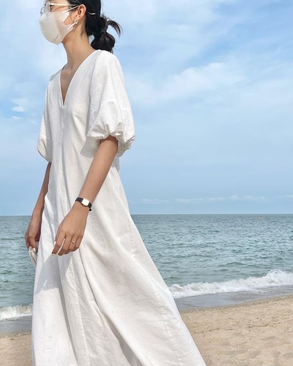 Turnip Dress / เดรสยาวคอวี ซับในทั้งตัว 🌷🥂 | Lazada.co.th