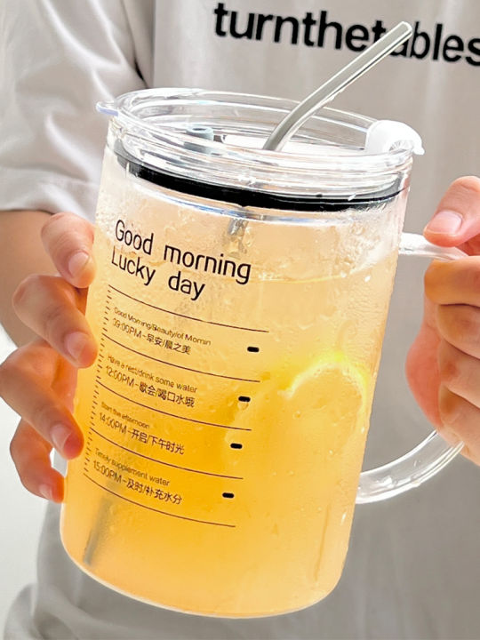 Large Capacity 1000ml Glass Cup with Handle And Lid for Coffee High ...