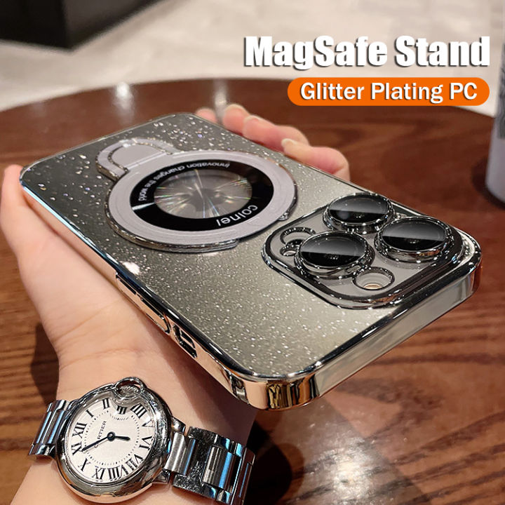 CrashStar With MagSafe Stand With Lens Films, Glitter PC Hard Transparent Phone Case For iPhone ...