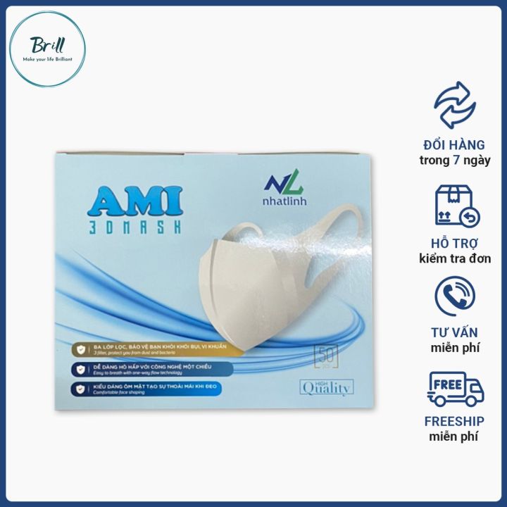 Khẩu trang AMI 3D Mask 3 lớp công nghệ Nhật hộp 50 chiếc mầu TRẮNG ...