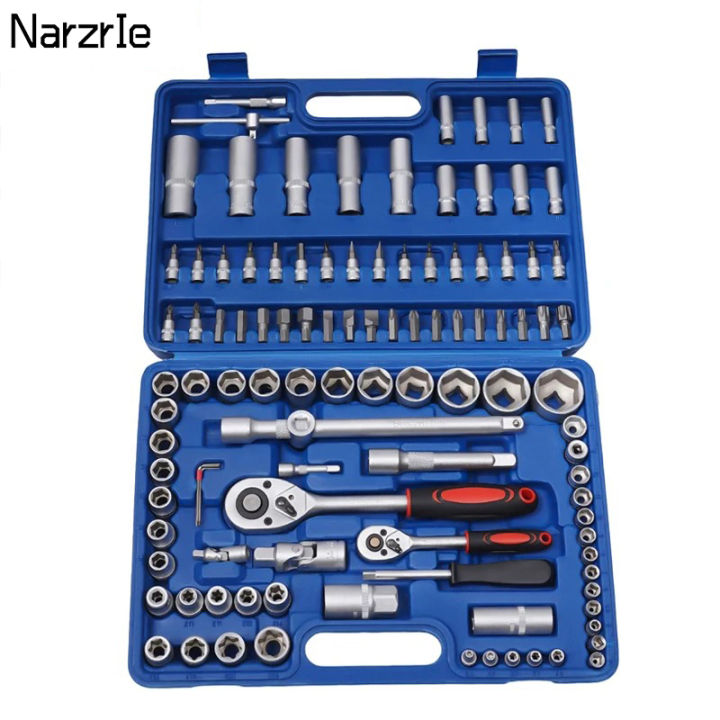 94Pcs/108Pcs Multi Function Car Socket Ratchet Wrench Wheel Auto Mechanic Manual Torque Tool Kit ...