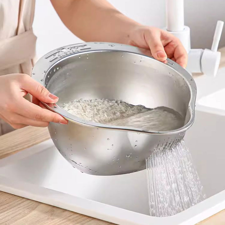 YESPERY Rice Washing Bowl Stainless Steel Drainage Basket Slanted ...