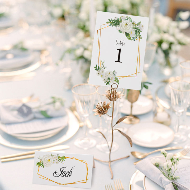 75Pcs Simple Table Numbers Card Greenery Eucalyptus Flower Golden Frame ...