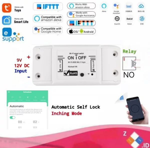 Smart Relay Wireless 9V / 12V DC for Door Lock GARAGE Tuya Bardi ...