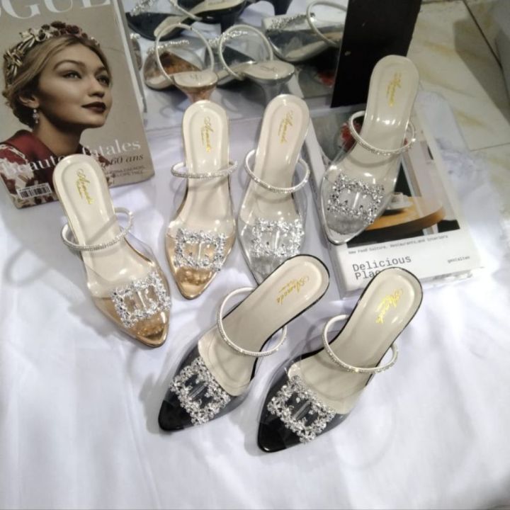 Sepatu Heels Wanita Transparan Hak Lancip 5cm Kekinian / Sendak Pesta ...