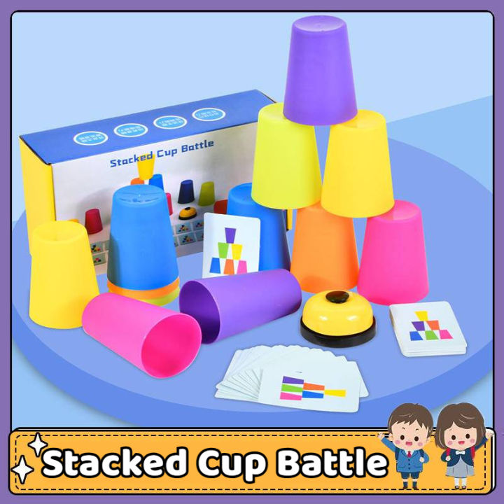 Double Battle Stacked Cup Game with Cards Montessori Toys Educational ...