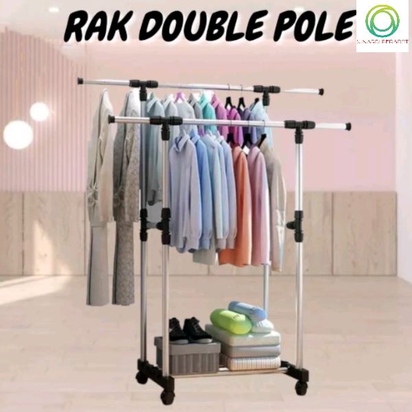 Stand Hanger Single Rak Pakaian Baju Stainless Steel Dengan Roda Tempat ...