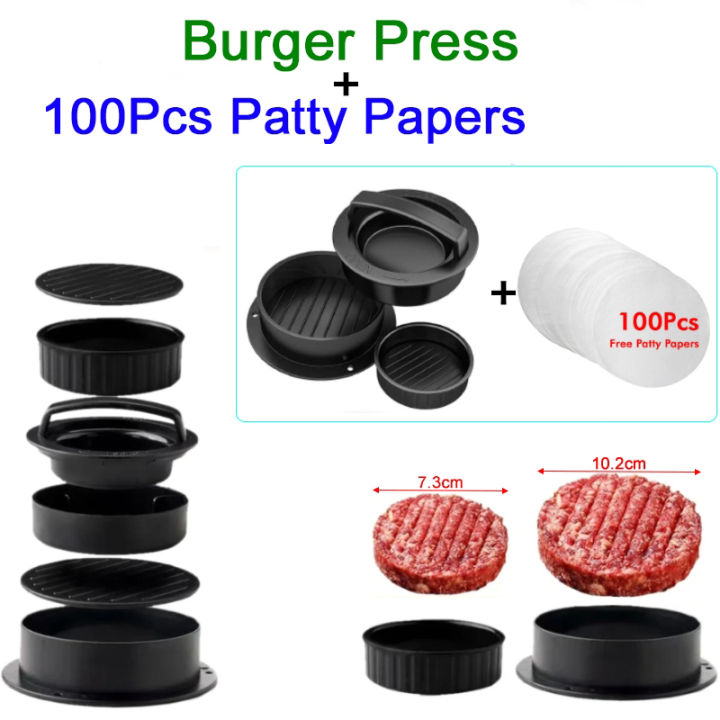 Burger Press Maker With 100 Patty Papers Round Non-Stick Meat Beef ...
