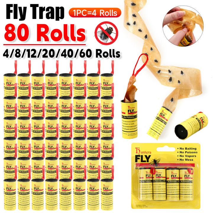 4-80Rolls Fly Sticky Paper Strong Glue Strip Fly Traps Double-sided Bug ...