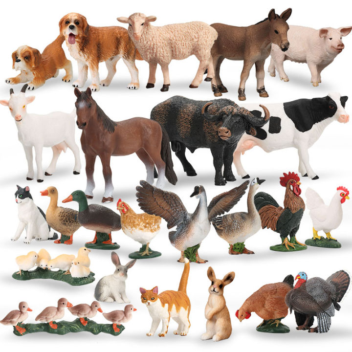 Artificial Animal Toy Model Set Farm Poultry Horse and Sheep Dog Cat ...